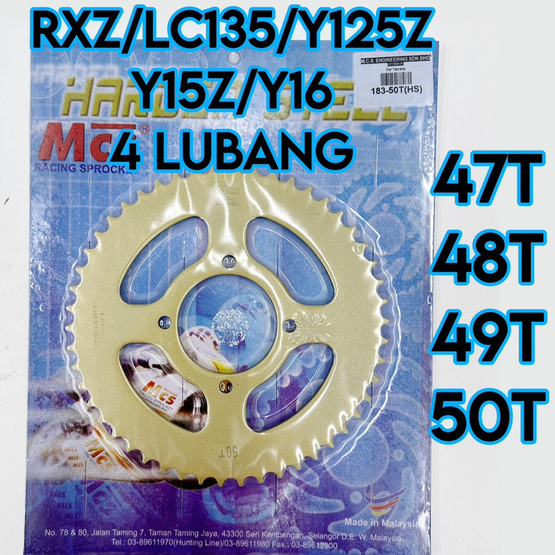 RXZ LC135 RXS Y125 SRL110 Y100 REAR SPROCKET MCS 428 GOLD HARDEN STEEL SPOKET BELAKANG (47T~50T ...