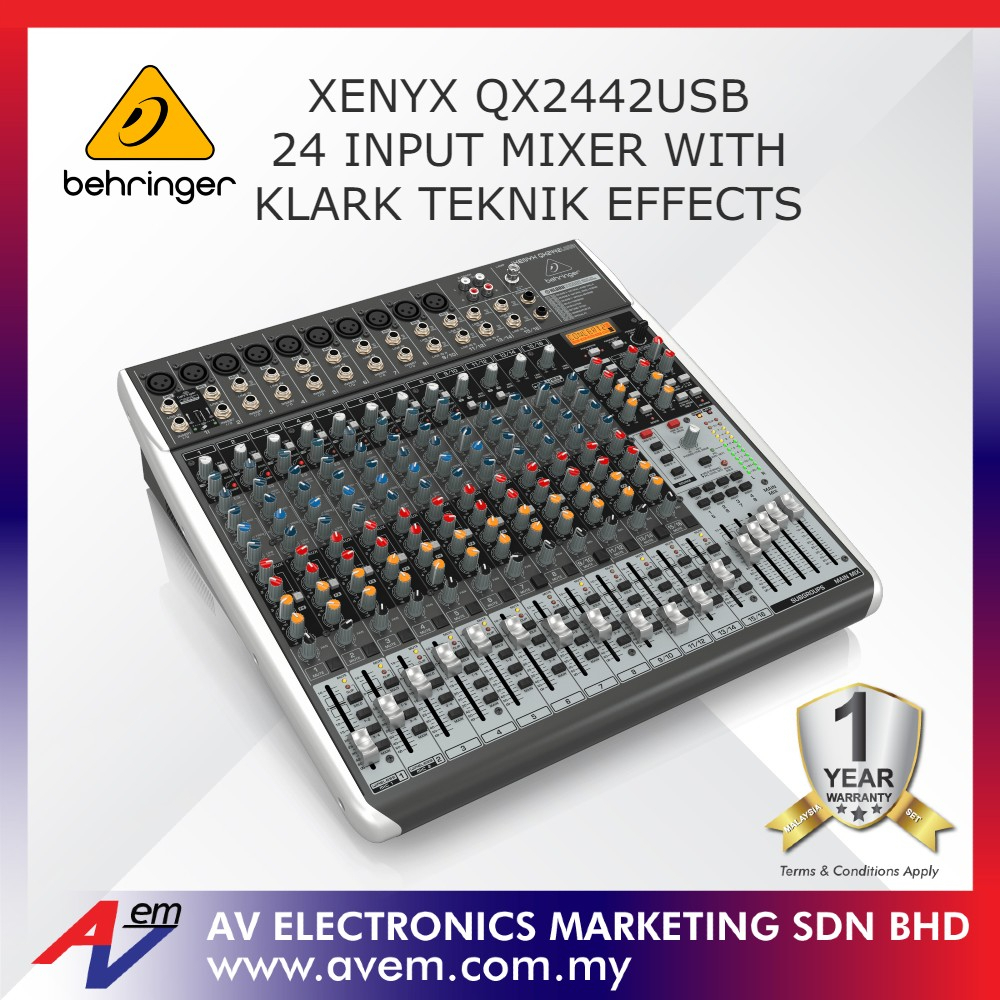 BEHRINGER XENYX QX2442USB Premium 24-Input 4/2-Bus Mixer with XENYX Mic ...