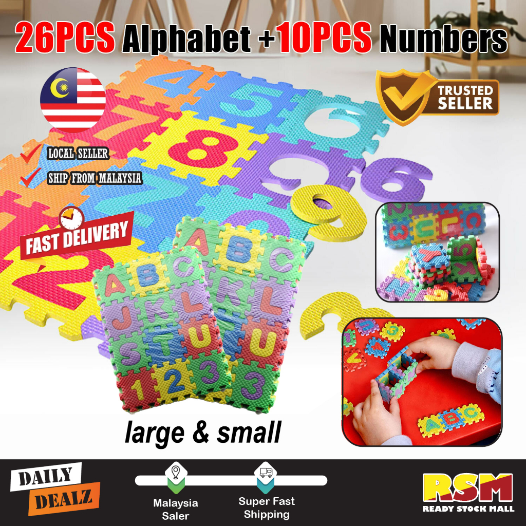36pcs Styrofoam Numbers & Letters Baby Puzzle Mats Kids Soft EVA Foam ...