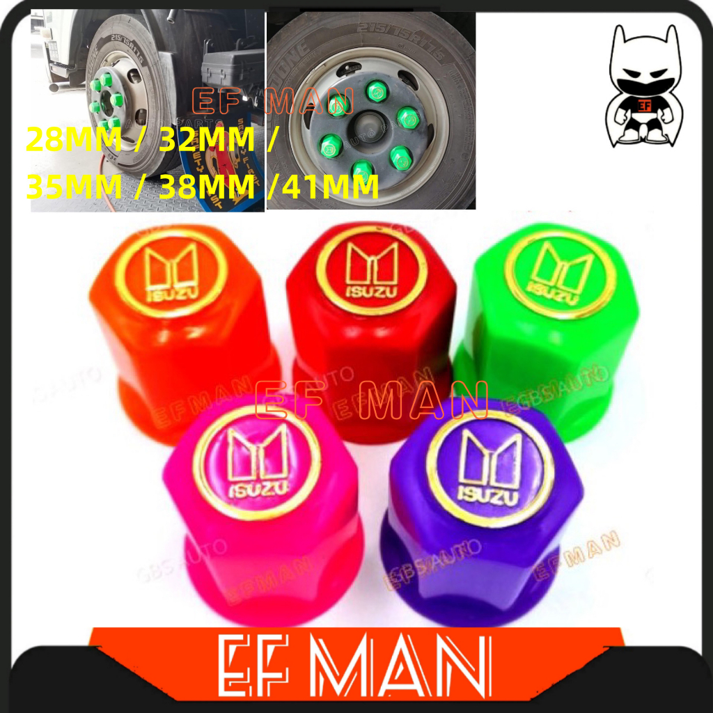 THAILAND STYLE 41MM ISUZU LORRY TYRE RIM NUT CAP COVER RED ORANGE GREEN ...
