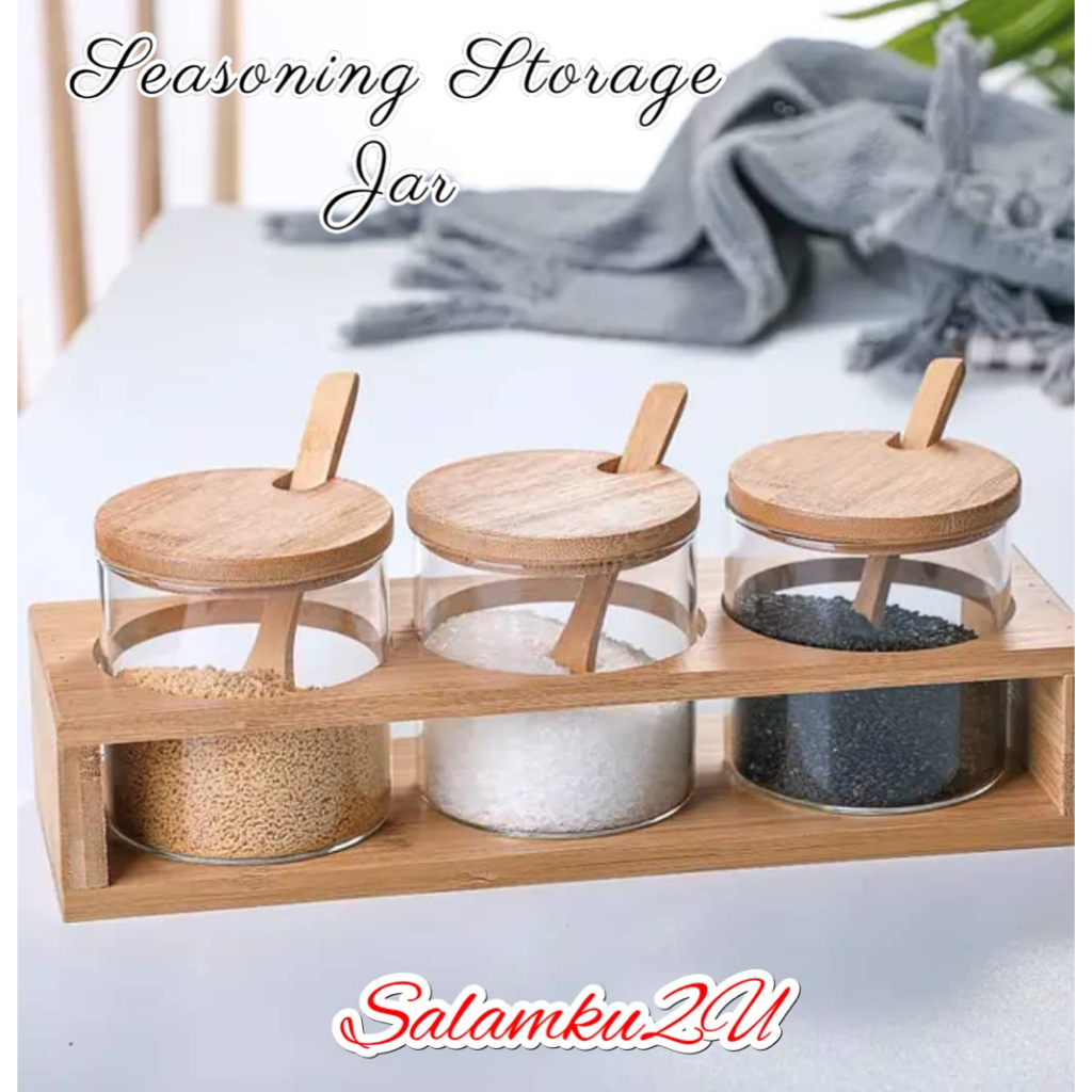 Seasoning Storage Glass Jar with Lid, Spoon and Rack Condiment ...