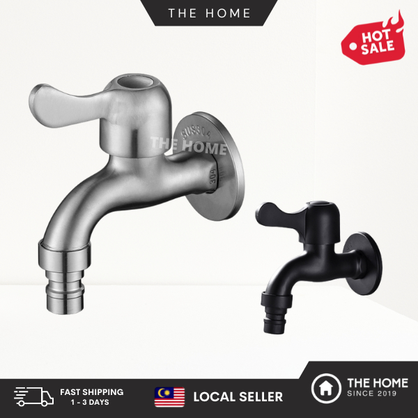 THE HOME 304 Stainless Steel Bathroom / Outdoor Wall Bib Water Tap Paip ...