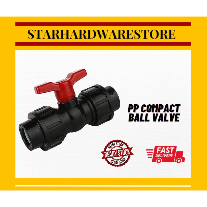 🌟READY STOCK🌟 1/2" 20mm / 3/4" 25mm / 1" 32mm POLY PIPE HDPE PP StopCock PP Compact Ball Valve ...