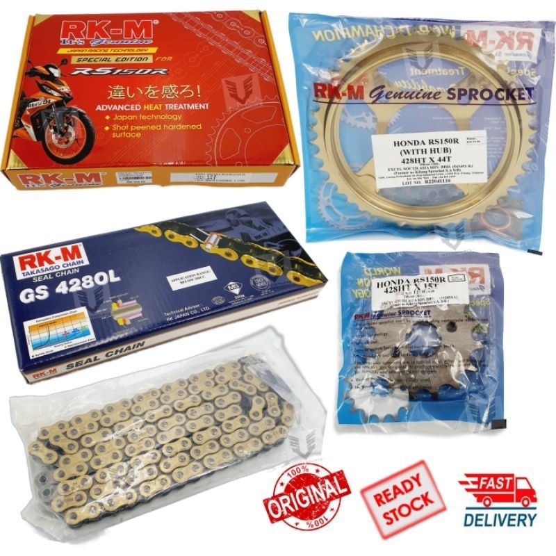 Honda RS150 RKM Racing Sprocket Set With Chain Rantai Gold 428 Oring Seal Chain Special Edition ...