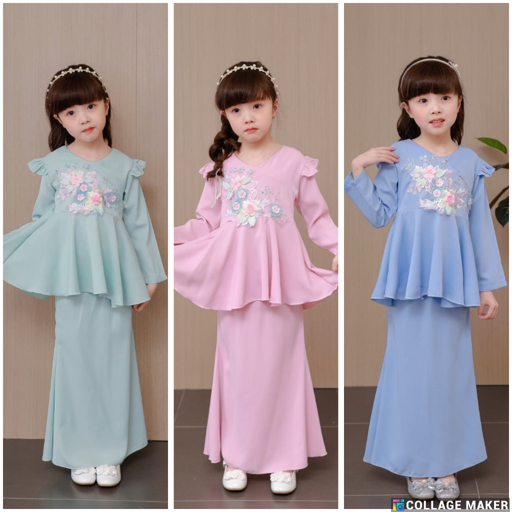 Baju Kurung Budak Perempuan Baju Raya Budak Mooda 3D Flower | Shopee ...