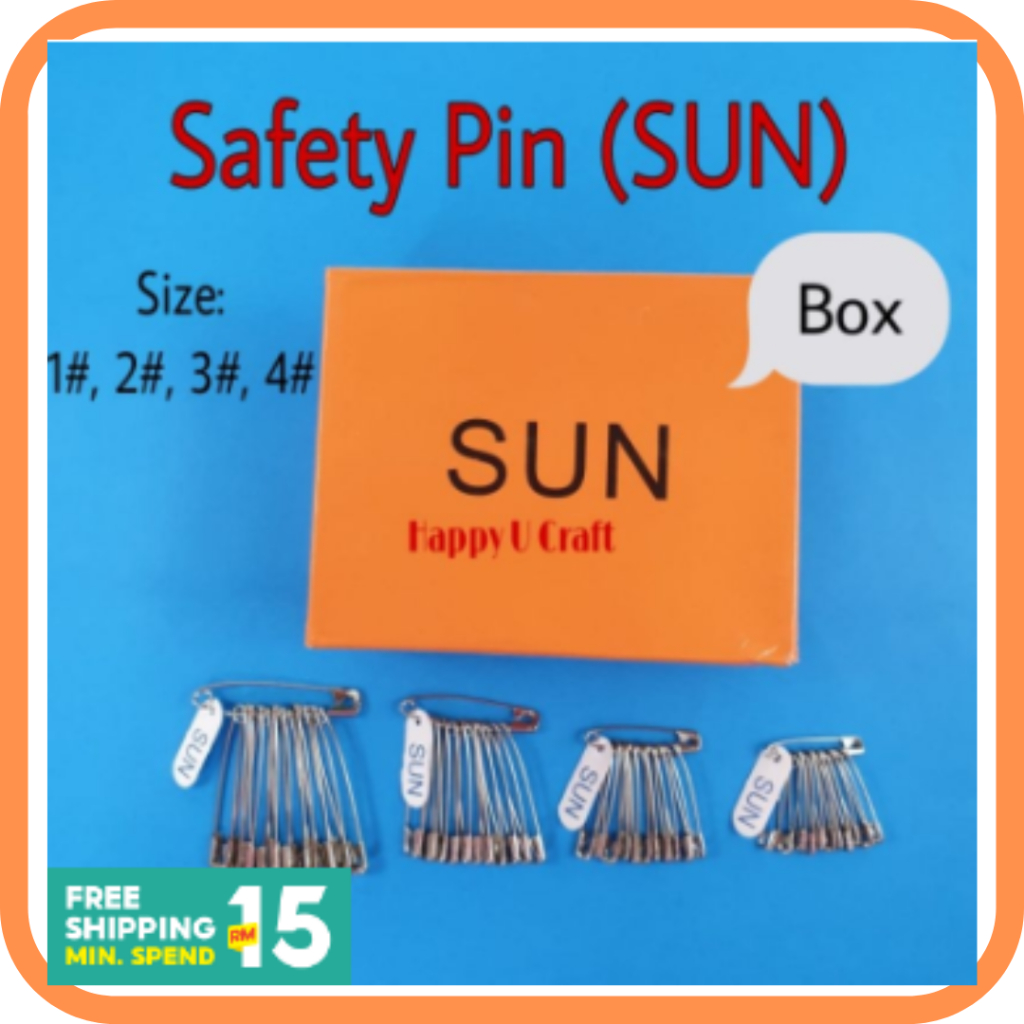 (Box) Sun Stainless Steel Safety Pin (1#,2#,3#,4#) / Pin Keselamatan ...
