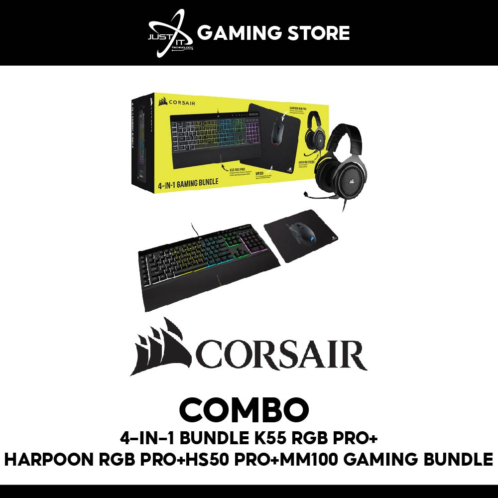 CORSAIR 4-IN-1 BUNDLE K55 RGB PRO+ HARPOON RGV PRO+HS50 PRO+MM100 ...
