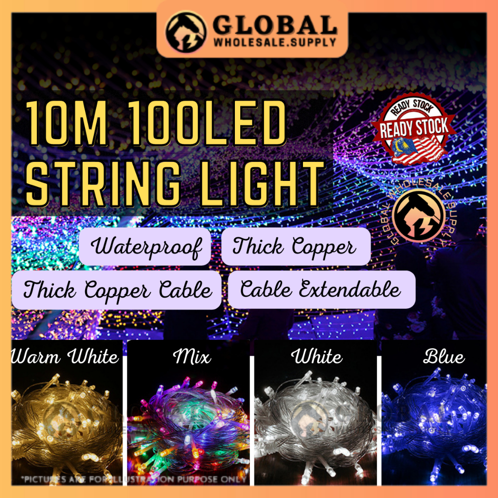 [READY STOCK] COPPER CABLE 10MTR 100L 8 Modes LED String Light Lampu ...