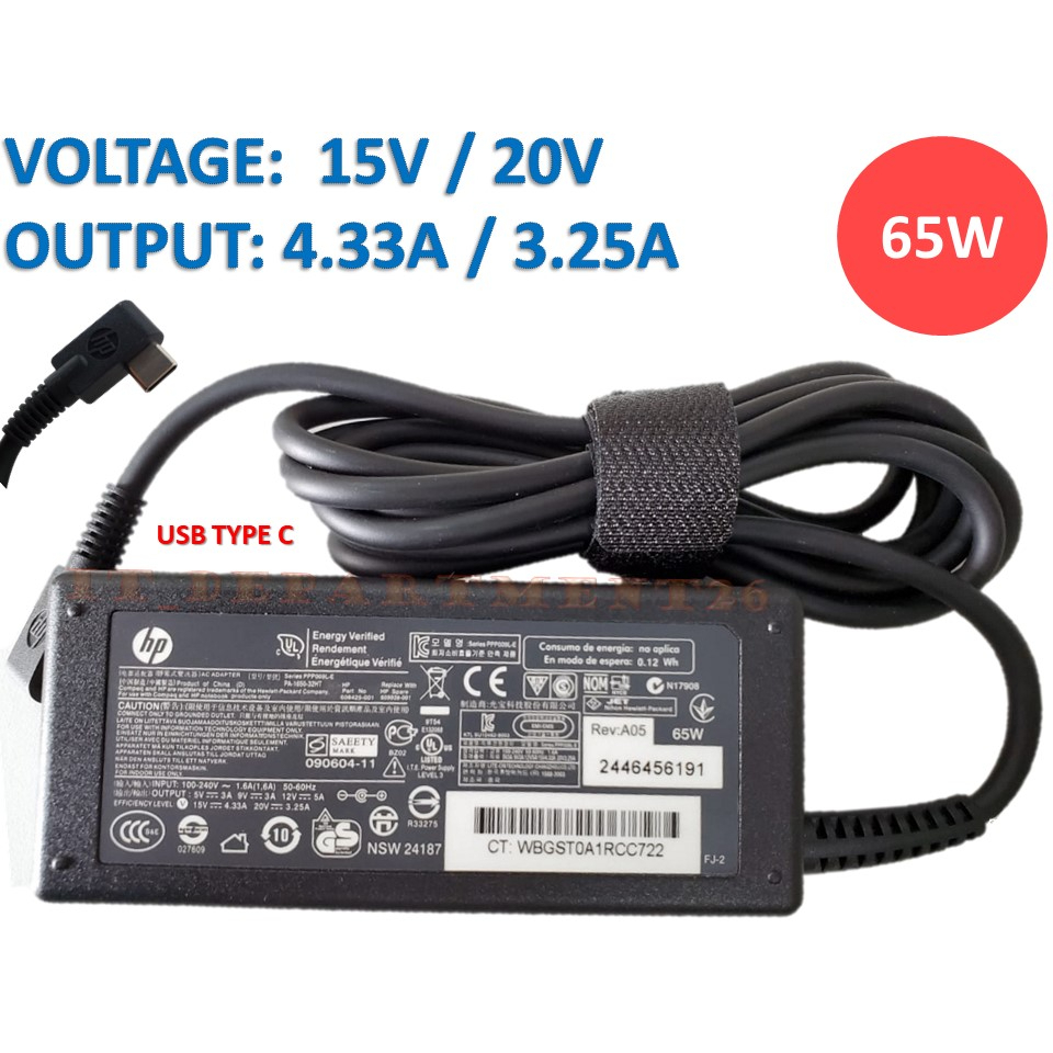 HP TYPE C LAPTOP ADAPTER CHARGER 65W Pavilion Aero SPECTRE X360 ...