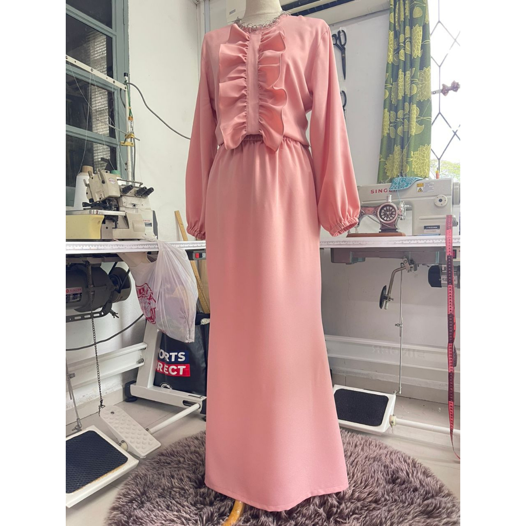 Baju Kurung Ruffle Blouse set (custom made) | Shopee Malaysia