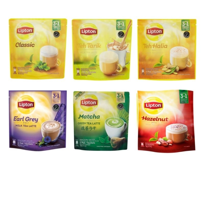 LIPTON Milk Tea Latte 3 in 1 3in1 12 x 21g / 22g 252g / 264g Classic | Teh Tarik | Halia | Earl ...
