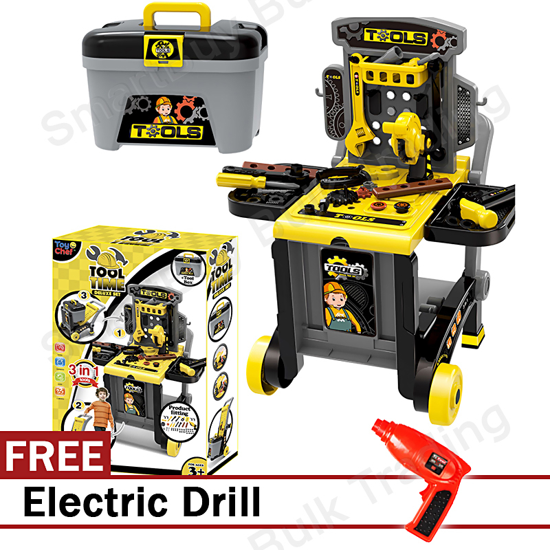 Deluxe Kids Engineering Tool Kit Workshop Toys Set Portable Folding ...
