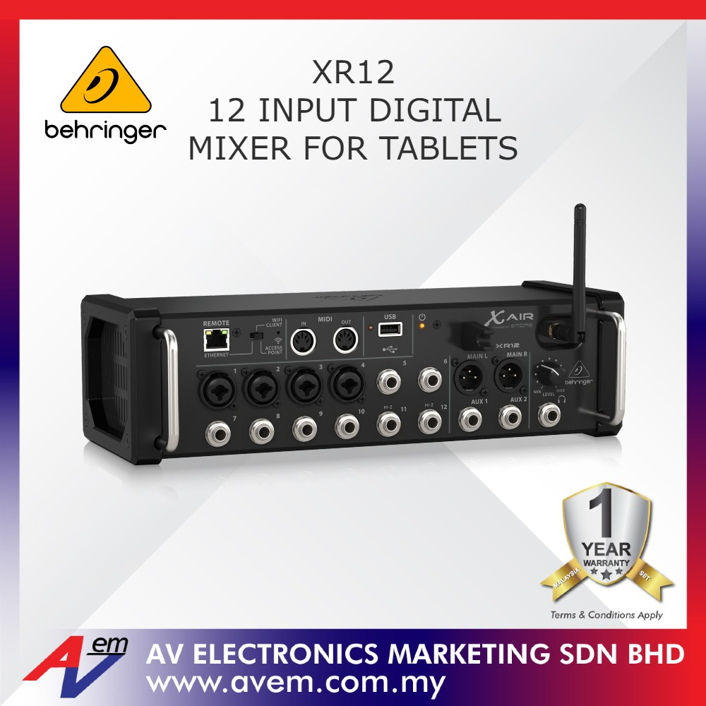 BEHRINGER X AIR XR12 12-Input Digital Mixer for iPad/Android Tablets with 4 Programmable MIDAS ...