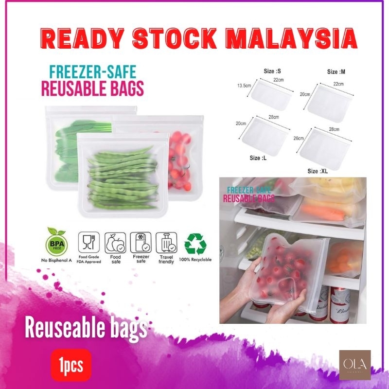 💥READY STOCK💥 Silicone Food Storage Containers Leakproof Containers Reusable Stand Up Zip Shut ...