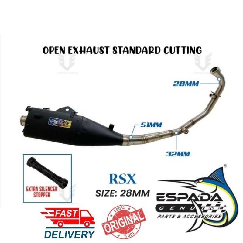 Honda RSX/RSX150 Espada Racing Exhaust Pipe E6 Standard Racing Exhaust 28mm Espada Std Cutting ...