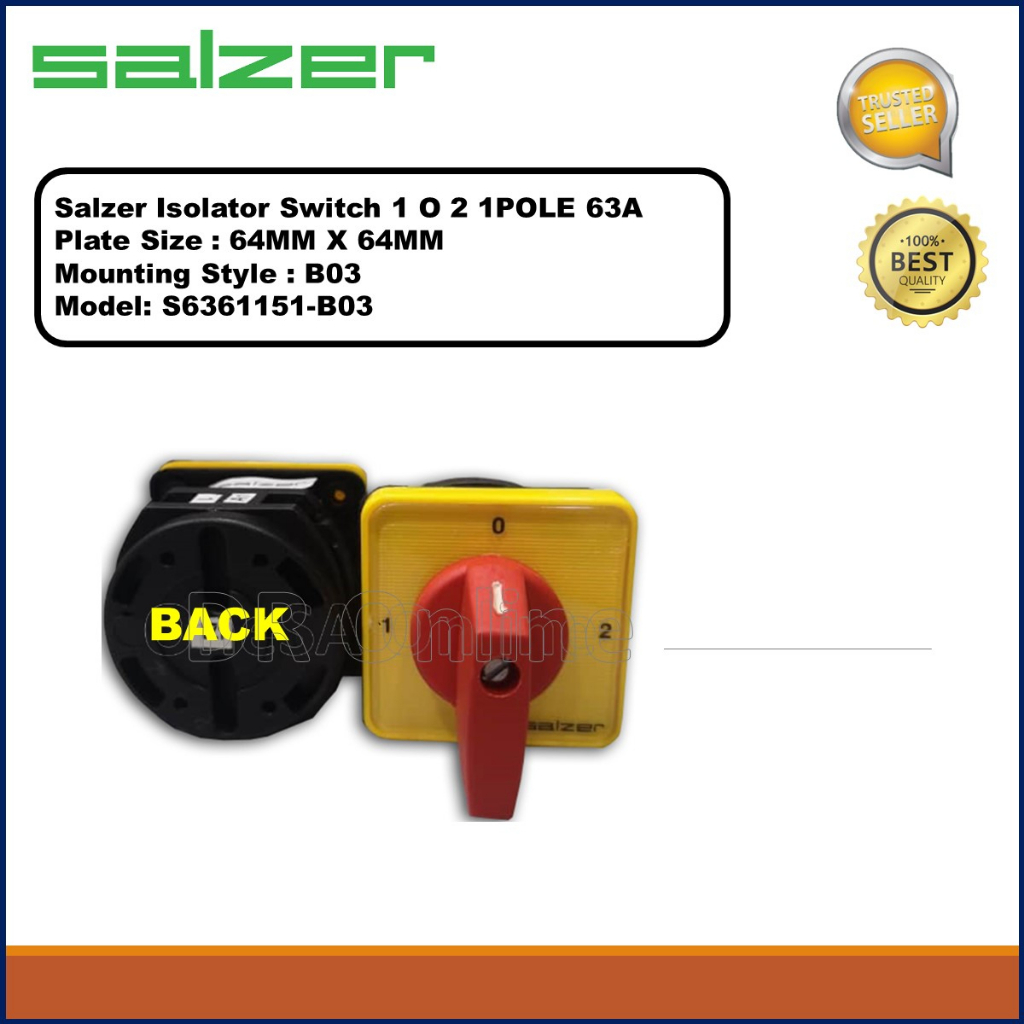 SALZER ISOLATOR SELECTOR SWITCH, 1-0-2 ~ 1 POLE, (S6361151-1-B03 ...