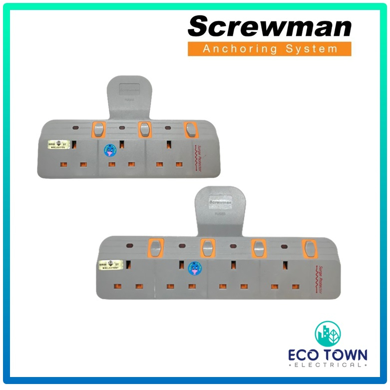 Screwman Multi Adaport / T Adaptor Extension Trailing Socket 3 Way / 4 ...