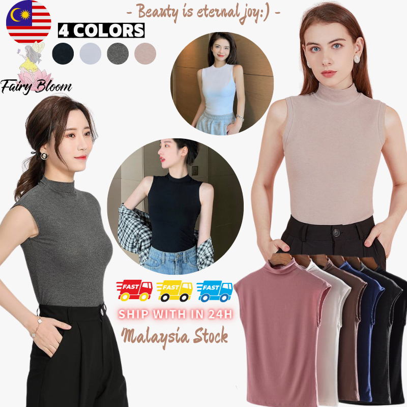 Solid Casual Sleeveless Tops For Women Slim Fit Sleeveless Turtleneck ...