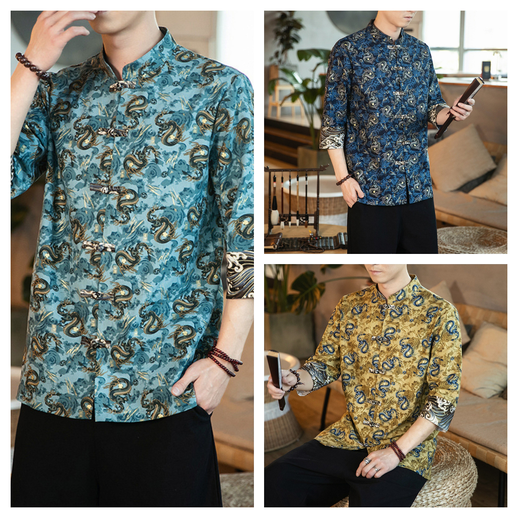 daidai (Ready Stock) CNY Men Shirt Chinese New Year Tang Suit Dragon ...