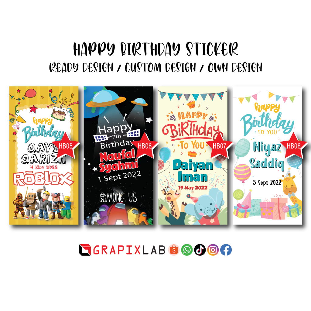 Happy Birthday Sticker / Selamat Hari Jadi Sticker / Sticker Kotak ...