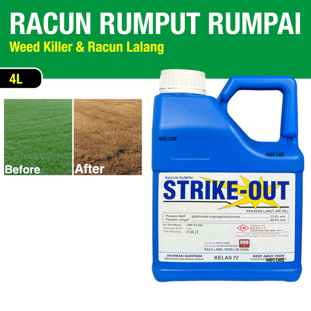 4L Strike-Out Glyphosate 13.6% Weed Killer (Racun Rumput Lalang/Ubat ...