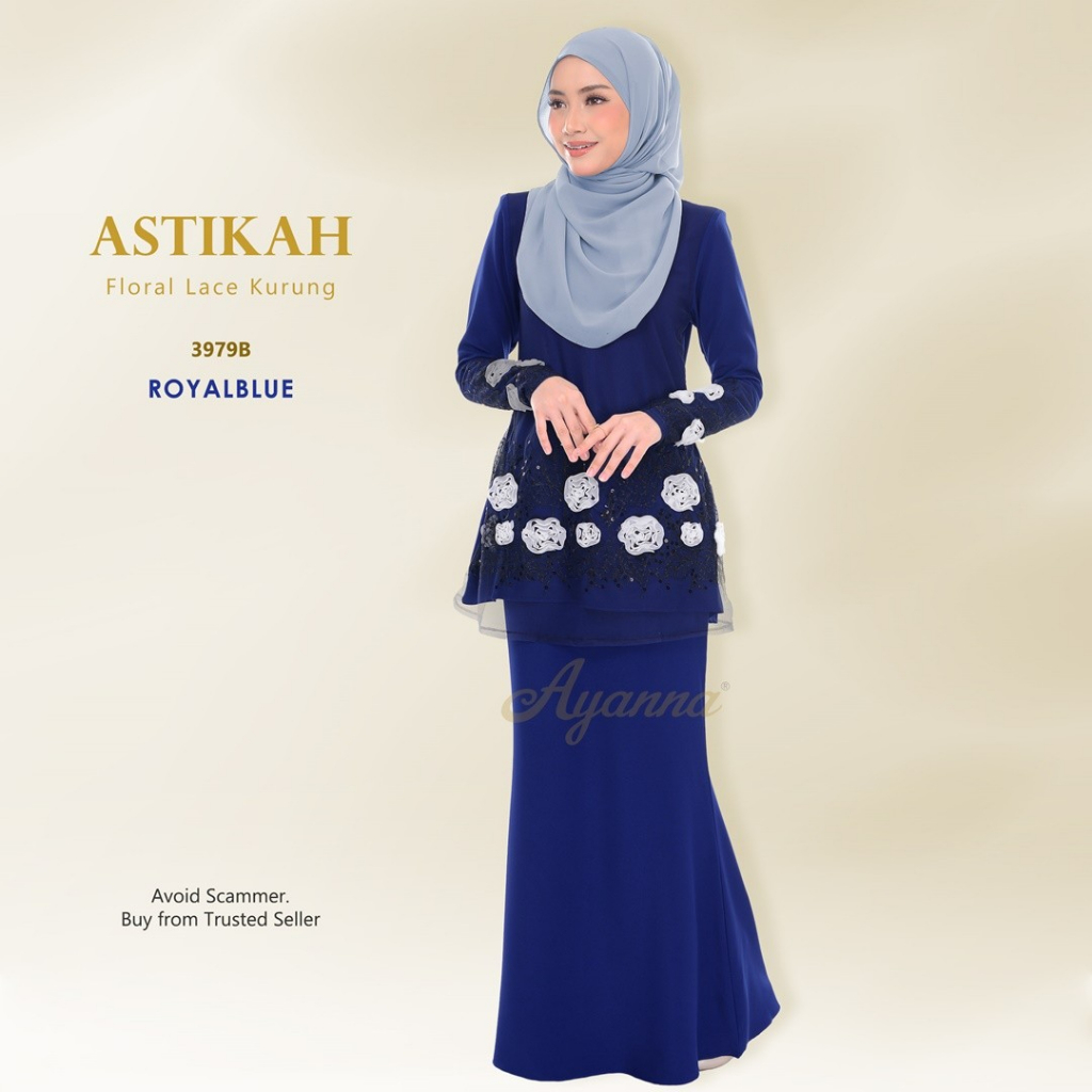 Baju Raya 2024 Royal Blue Combo Perempuan Sedondon Family Ayanna Kurung ...
