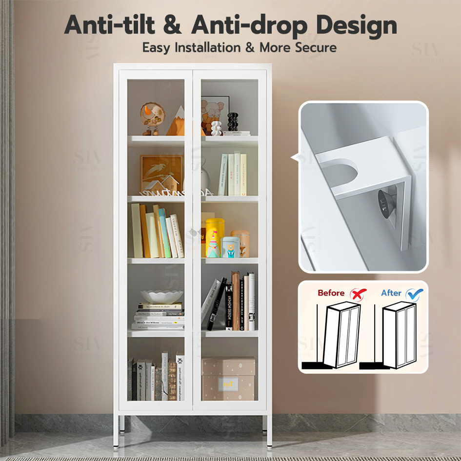 SIV Metal Display Cabinet Book Cabinet With Glass Door Steel Storage ...