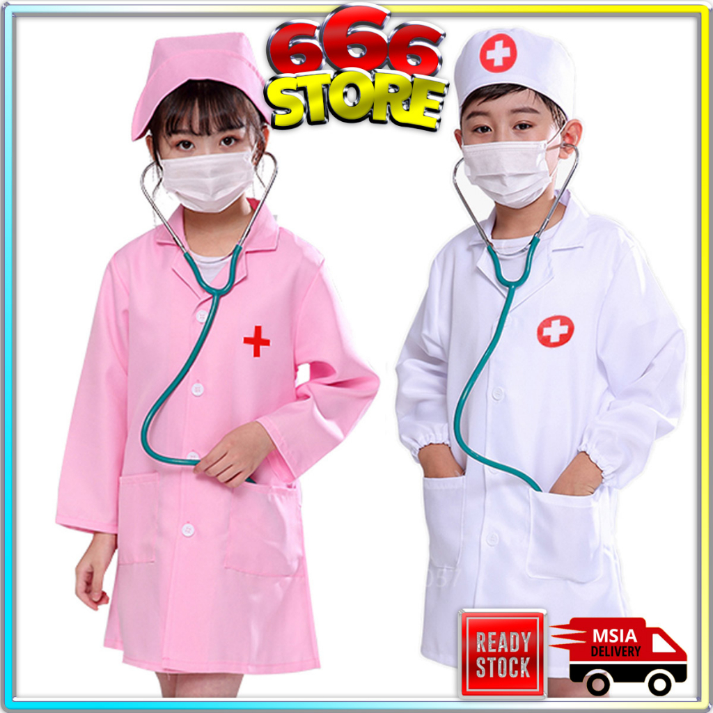 [New Arrival] Kids Costume Play Doctor Uniform Dress Girl Boy Learning Clothes Free Size Baju ...
