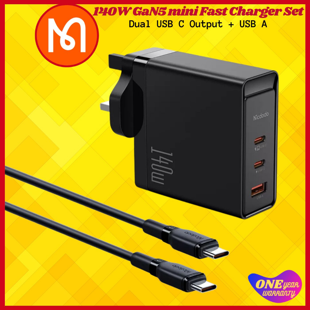 【1YrWarranty】Mcdodo 140W USB C GaN Wall Charger PD 100W PD3.0 QC 47W ...