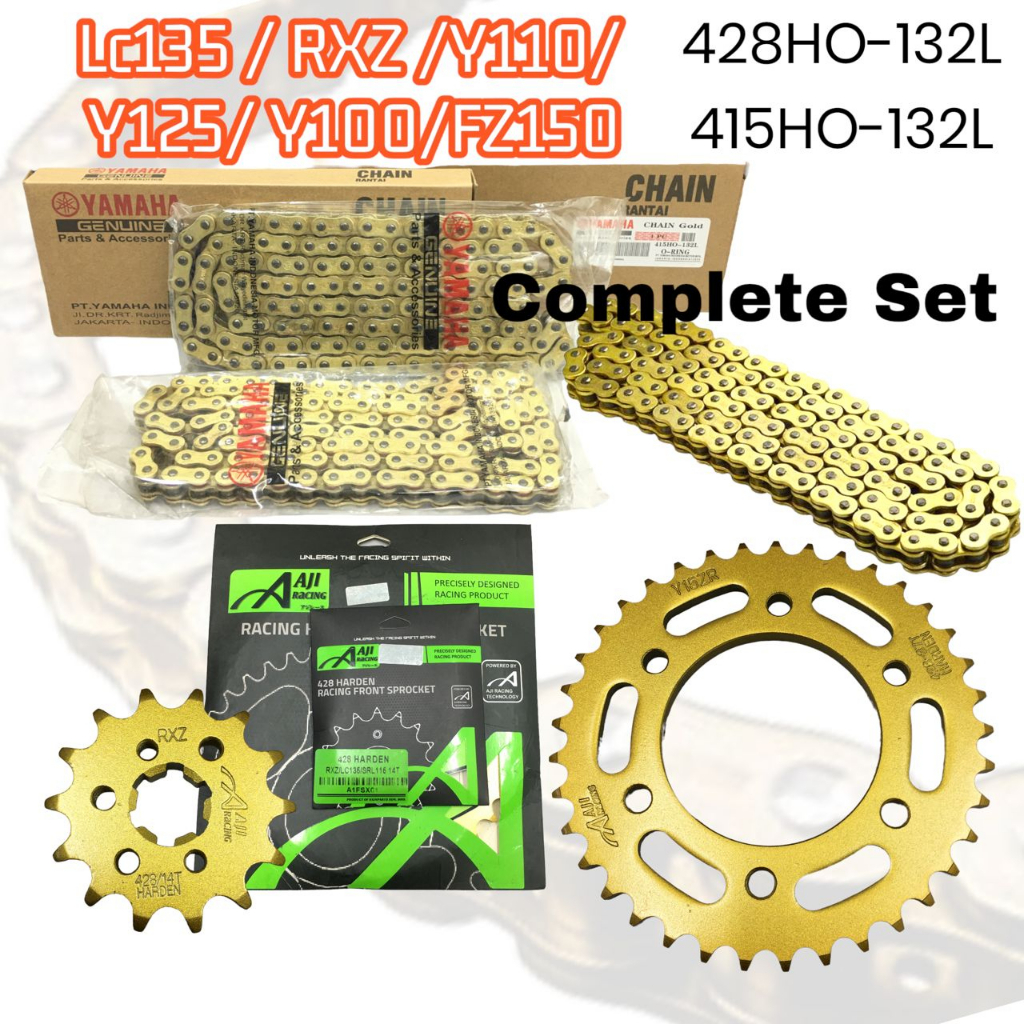 YAMAHA AJI SPROCKET SET 428/415 O-RING GOLD CHAIN 428HO-132L/ 415HO ...