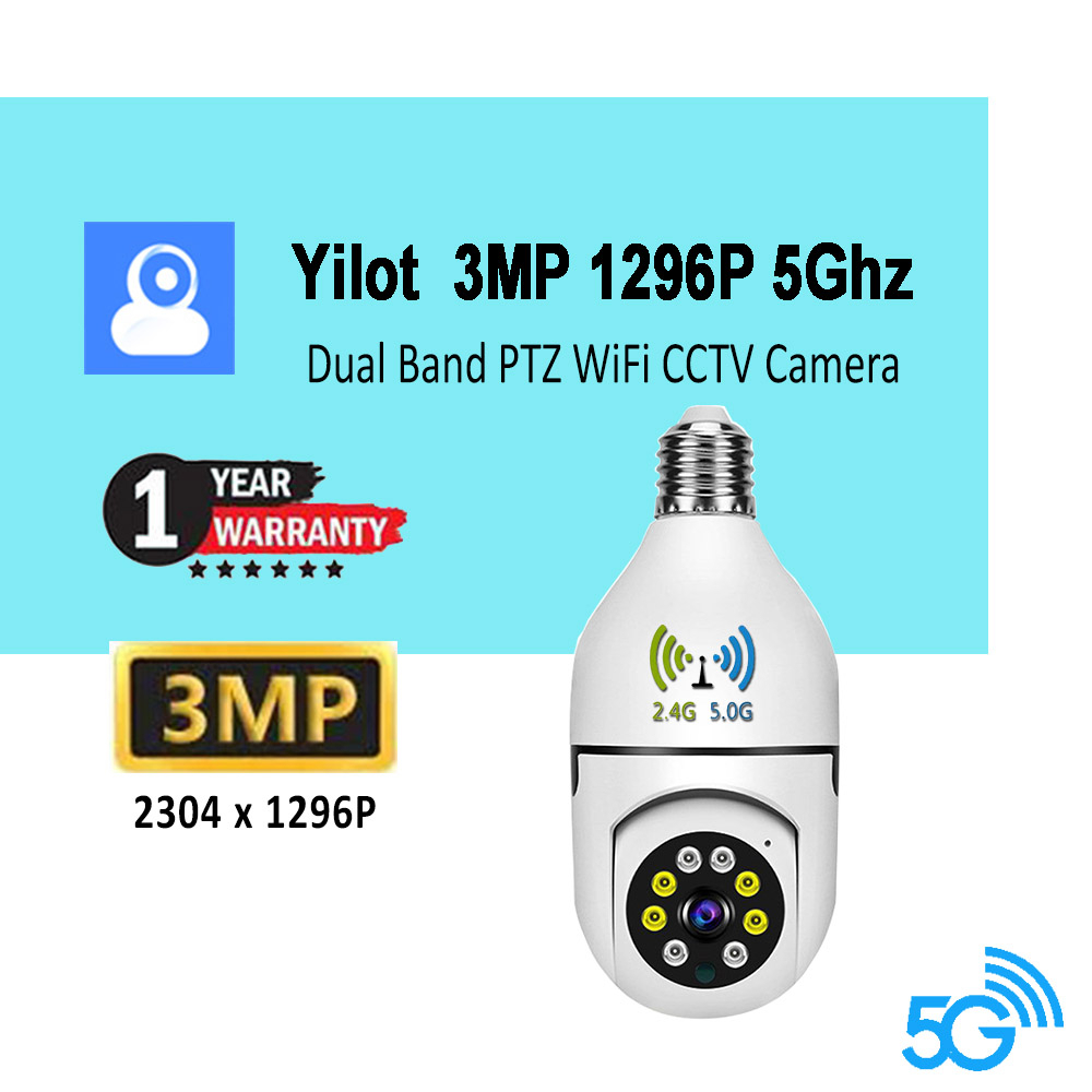 【Yilot】E27 Bulb 5GHz WiFI CCTV Camera 3MP 1296p Dual Light Color Night ...
