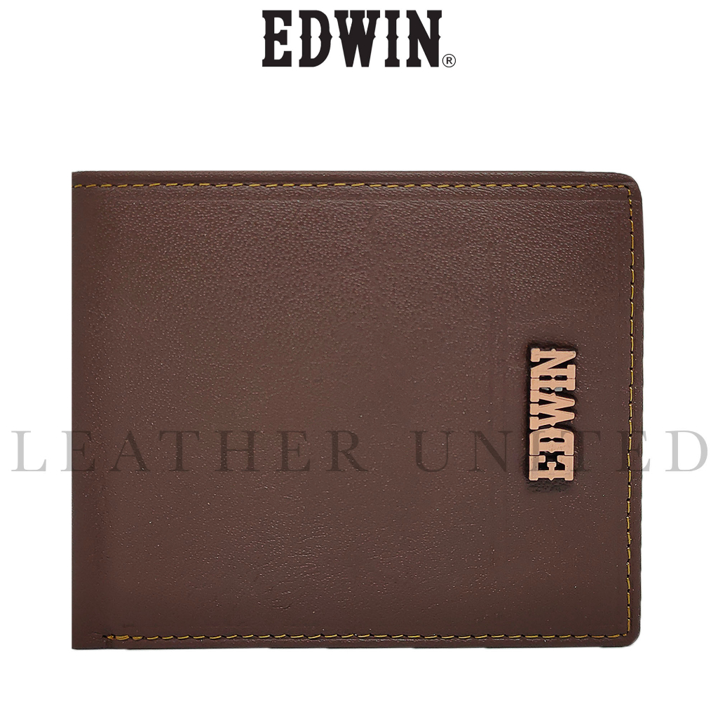 𝗘𝗗𝗪𝗜𝗡 𝗖𝗢𝗟𝗟𝗘𝗖𝗧𝗜𝗢𝗡 Genuine Top Grain Leather Copper Logo Short Bifold ...