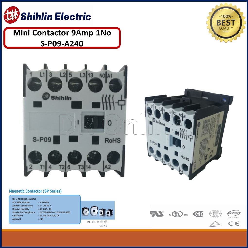 Shihlin Mini Magnetic Contactor 9A 4KW/5.5HP ~ 1NO ~ 240VAC AC-SP ...
