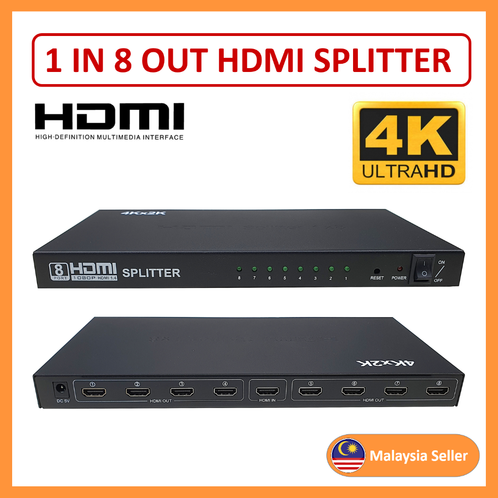 HDTV 8 Port HDMI Splitter 1x8 1 In 8 Out Repeater Amplifier 1080P 3D 4K ...