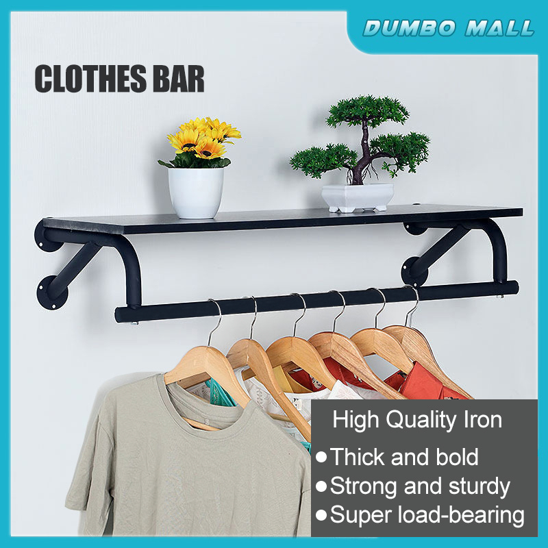 120cm Clothes Bar Wall Mounted Clothing Rack Mulig Hanger, Penyangkut ...