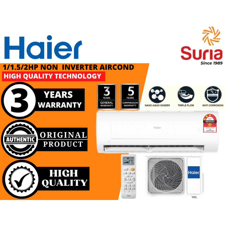 (Free Delivery)Haier R32 1HP/1.5HP/2HP Non-Inverter Aircond Air Conditioner HSU-10LPB23 HSU ...