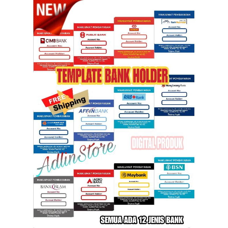 12 BANK TEMPLATE | EDIT LETAK NAMA & NO AKAUN SAHAJA | Shopee Malaysia