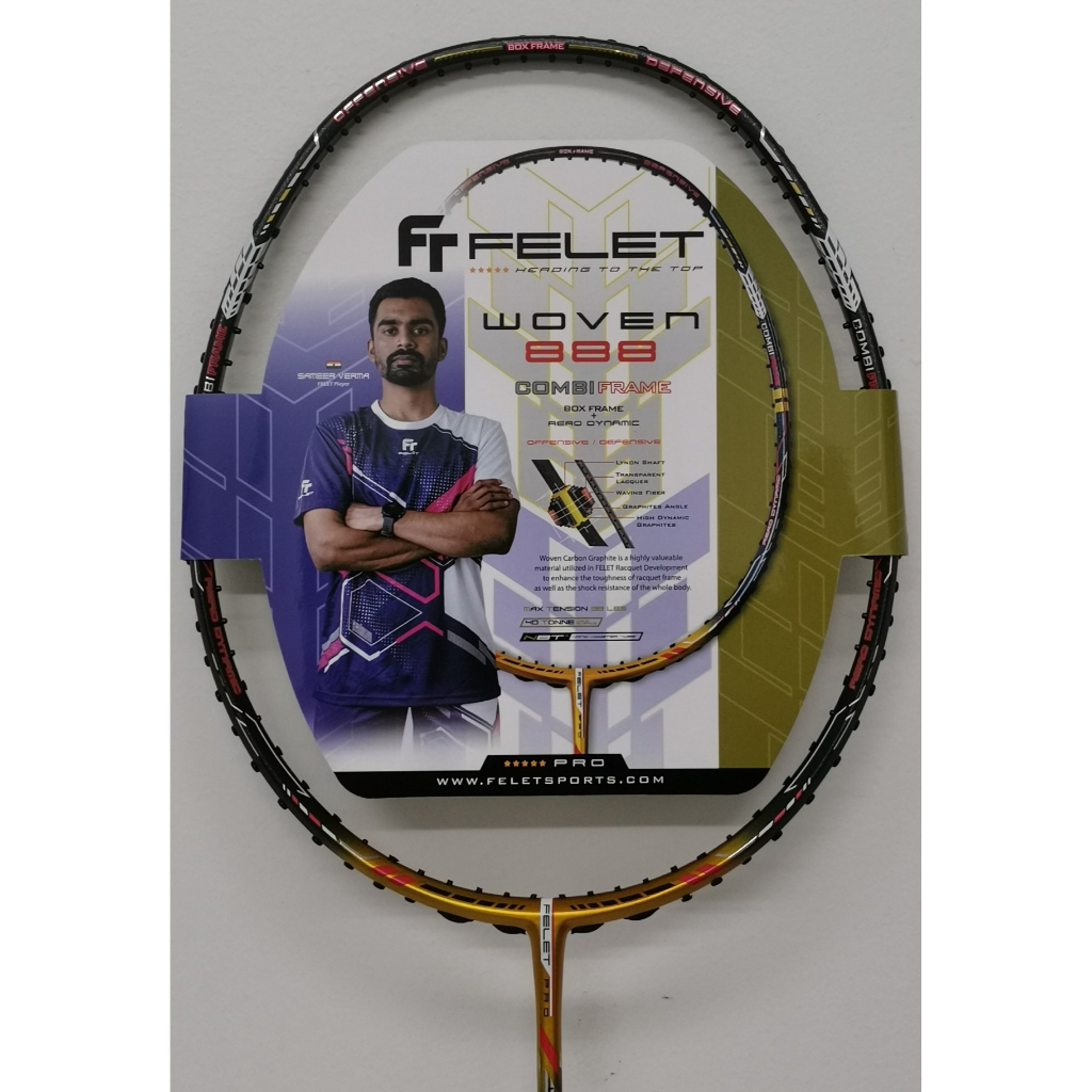 FELET Badminton Racket Woven 888 (4U) (Black/Gold) (No Stringing ...