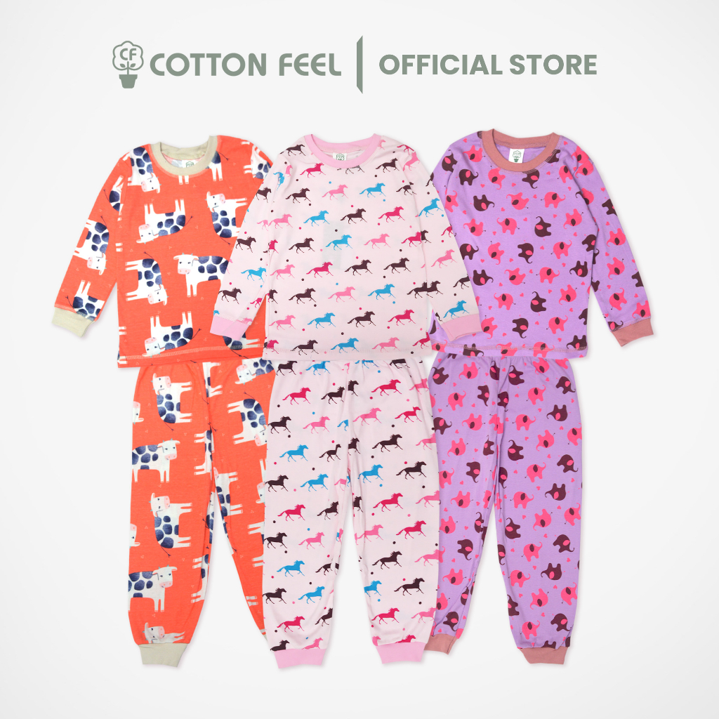 Cotton Feel Bright Colours with Cute Animal Print Girl's Long Sleeve ...