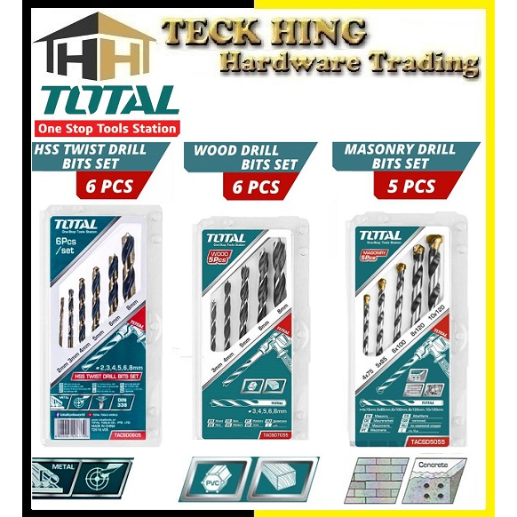TOTAL Tools Drill Bits Set 5pcs Masonry Drill Bits Set / 6pcs HSS Twist ...