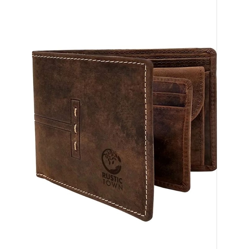RUSTIC TOWN Wallet for Mens-Genuine Leather RFID Blocking Bifold Men ...