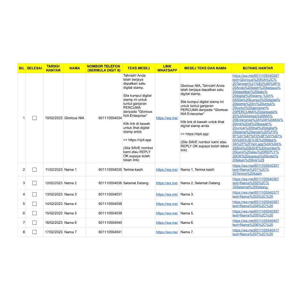 Template Blast Bulk Generate Text Message Database Customer in ...