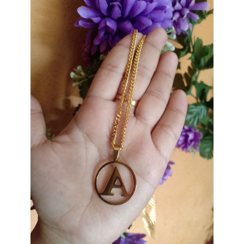 ️ Rantai Leher Mesin + Loket Huruf A Kanak Kanak Cop 916 ️ Emas Korea ...