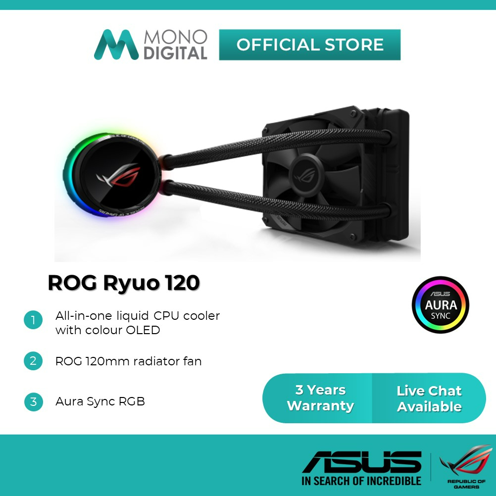 ASUS ROG Ryuo 120 RGB all-in-one liquid CPU Cooler with Color OLED ...