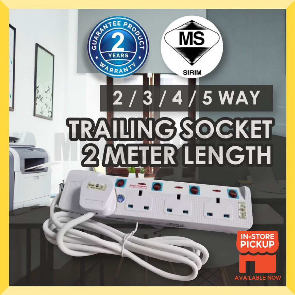 [Sirim] 2M Extension Trailing Socket w Neon Plug Adaptor Multiple Universal Adapter Cord 2/3/4/5 ...