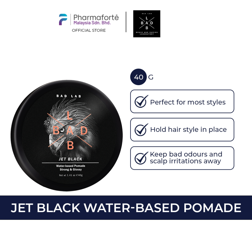 Bad Lab Jet Black Water-Based Pomade - for Unruly, Fizzy Hair Halal Hair Care (40g) | Shopee ...