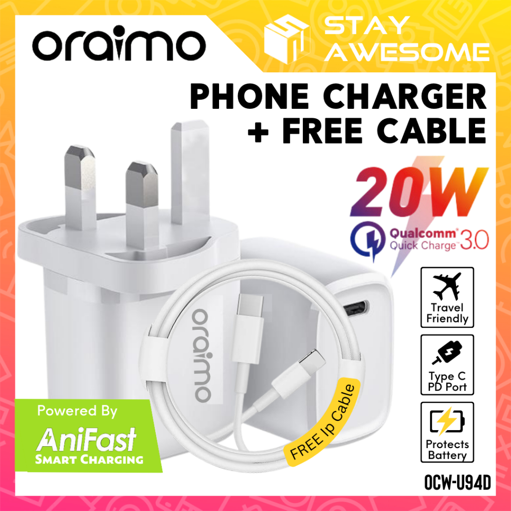 ORAIMO Type C Fast Charging Charger Adapter PD 20W Wall Chager Android ...