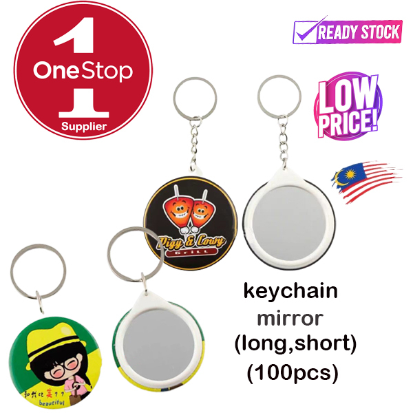 58MM BUTTON BADGE KEYCHAIN MIRROR LONG CHAIN & SHORT CHAIN READY STOCK ...