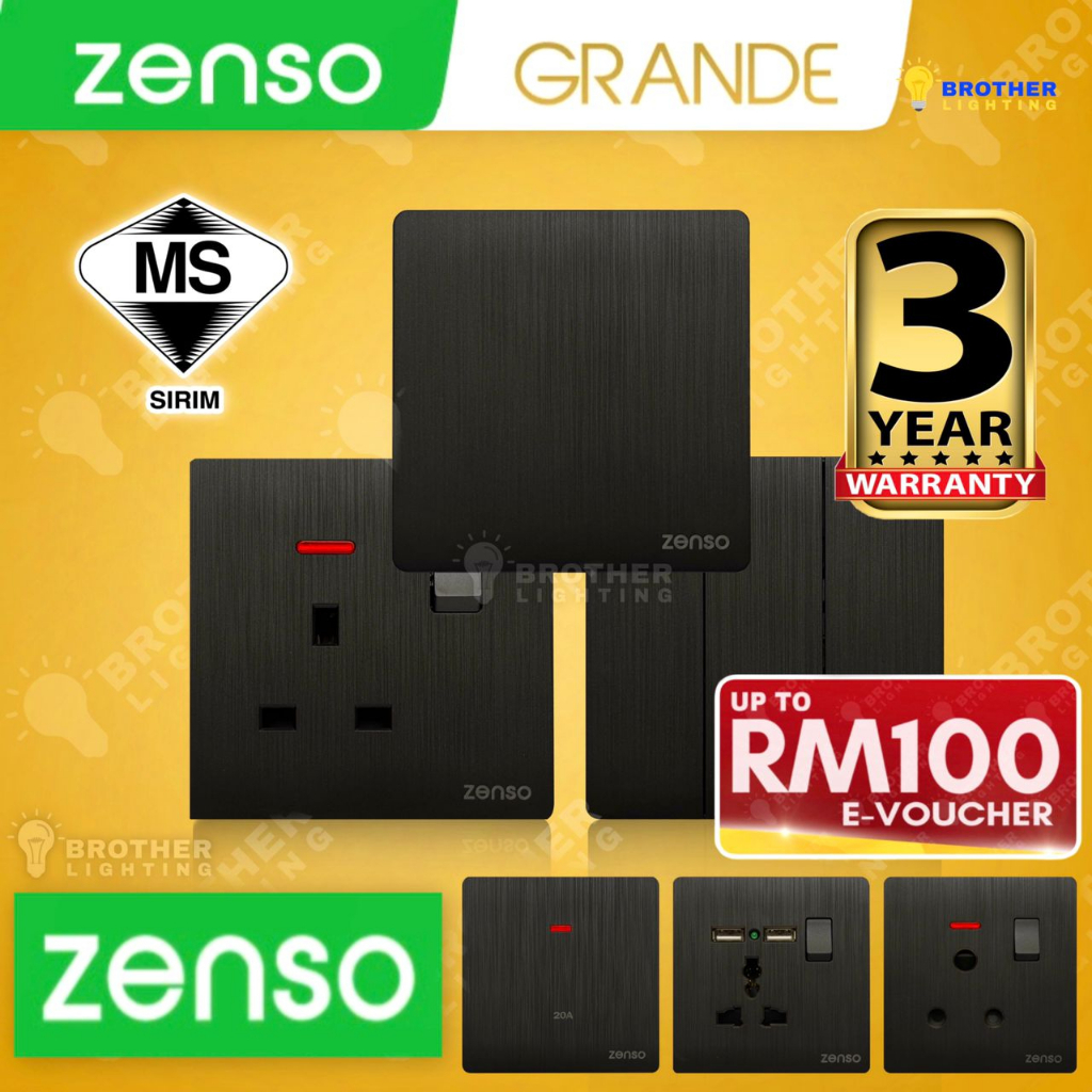[SIRIM] Zenso Grande Galaxy Black Socket Wall Switch Slim Modern ...