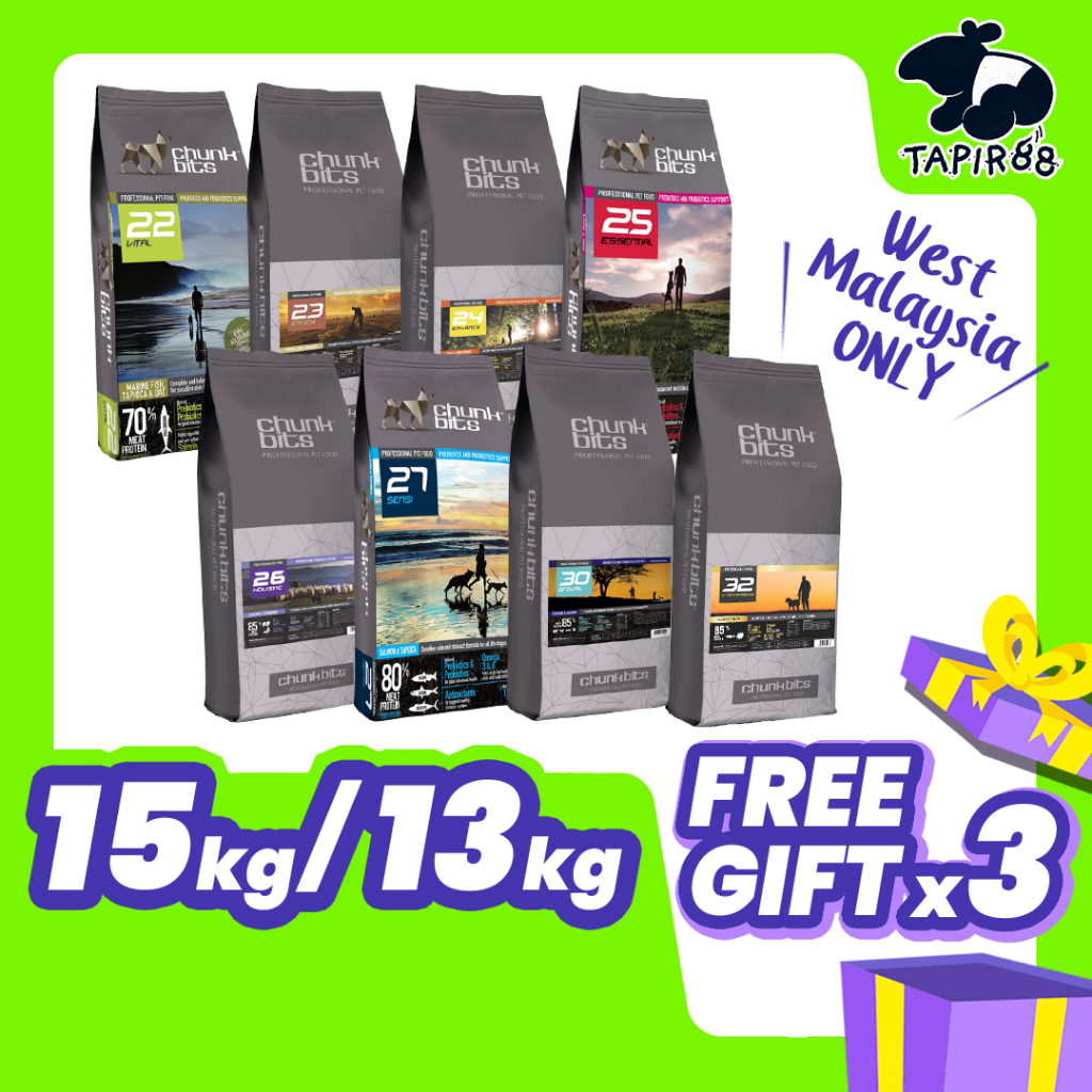 FREE SHIPPING Chunk Bits Vigorous Dog Food 15KG / 13KG Chunkbits 22 ...